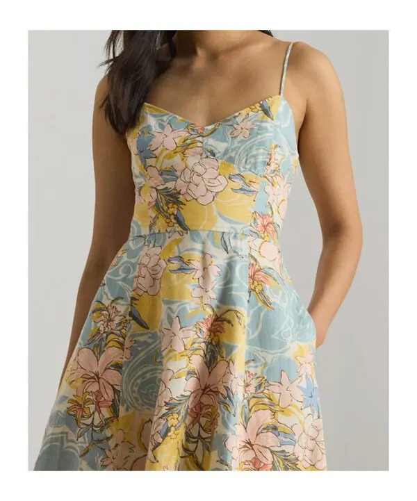 Ralph Lauren Spaghetti Strap Floral Print Midi Dress