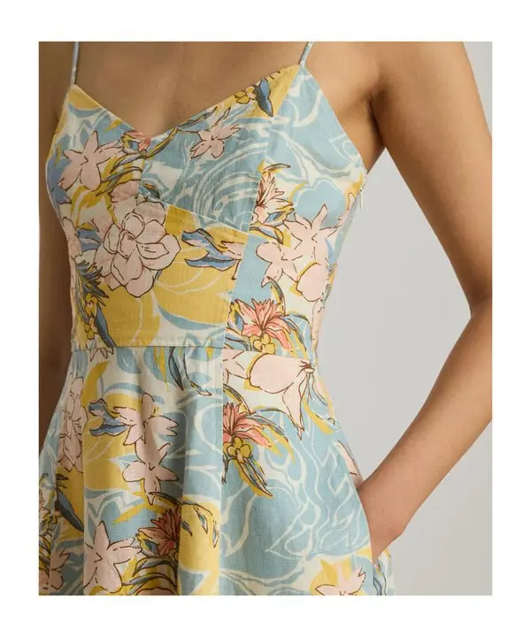Ralph Lauren Spaghetti Strap Floral Print Midi Dress