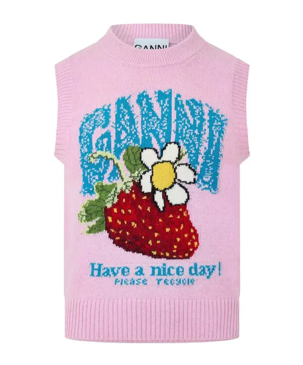 GANNI Graphic Wool Knitted Sweater Vest - No
