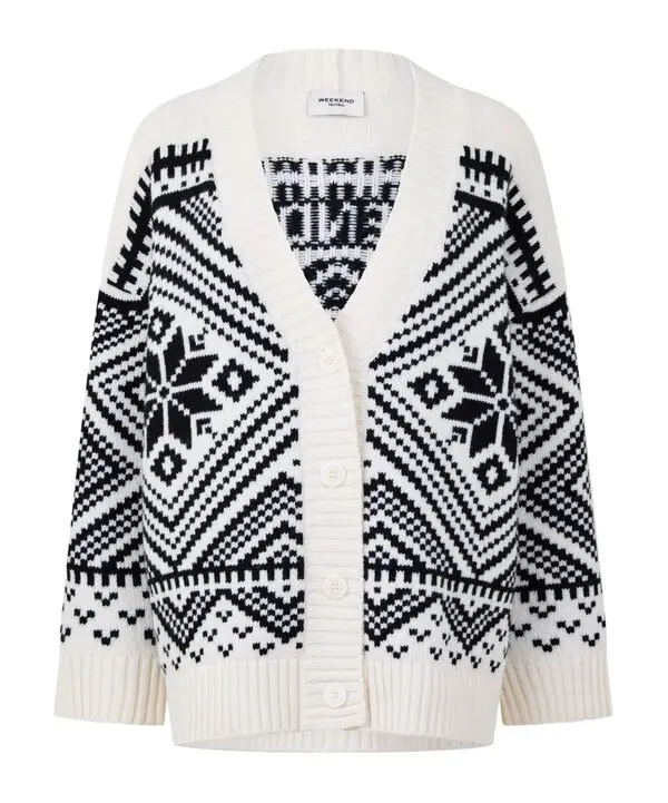 Max Mara V-neck Knit Cardigan Decorated - White