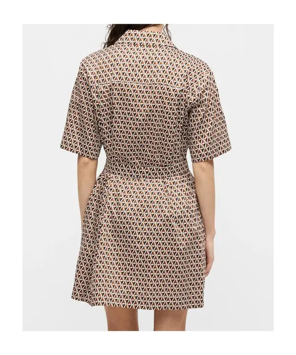 Max Mara Geometric Print Short Sleeve Collared Shirt Dress - Nude