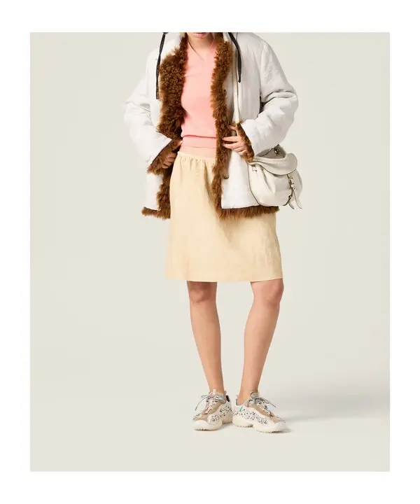 Miu Miu Linen Midi Skirt With Antique Finish - Soybean Green