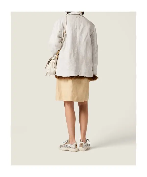 Miu Miu Linen Midi Skirt With Antique Finish - Soybean Green