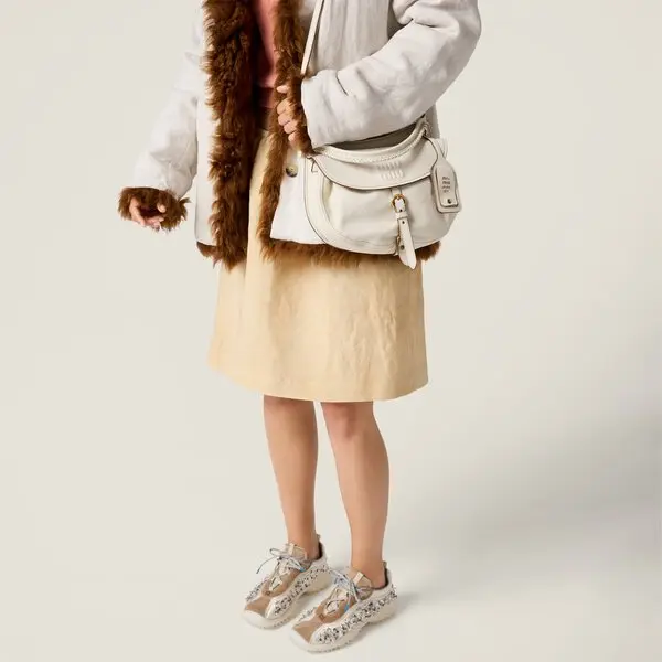 Miu Miu Linen Midi Skirt With Antique Finish - Soybean Green