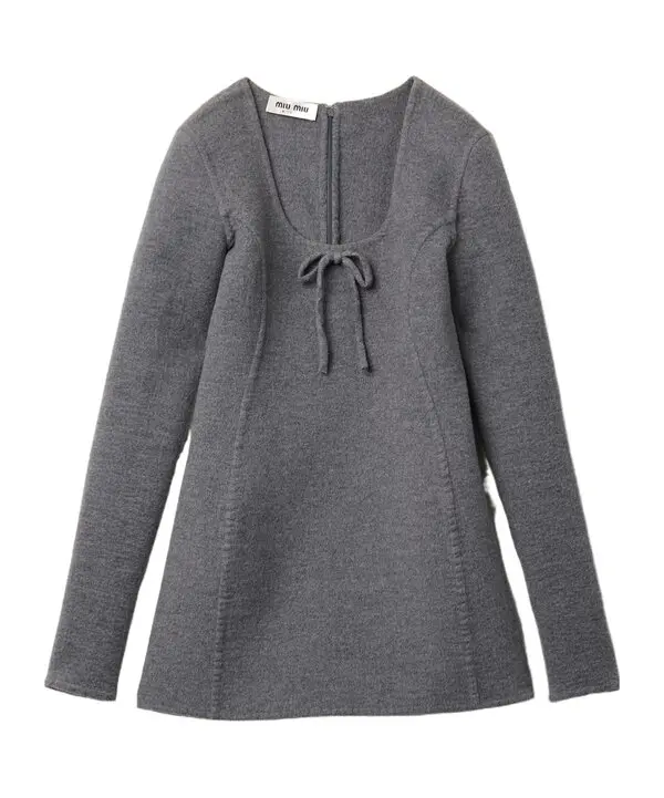 Miu Miu Double-layer Wool Dress With Bow Neckline