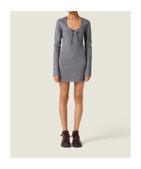 Miu Miu Double-layer Wool Dress With Bow Neckline