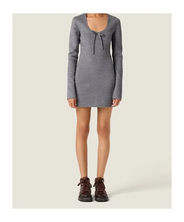 Miu Miu Double-layer Wool Dress With Bow Neckline