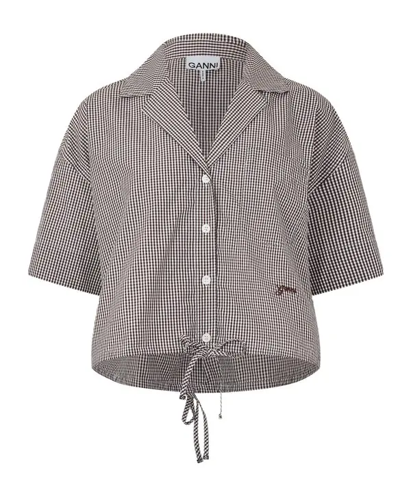 GANNI Cropped Gingham Shirt - Gray