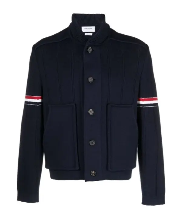 Thom Browne Long Sleeve Jacket With Striped Cuffs - Navy Blue