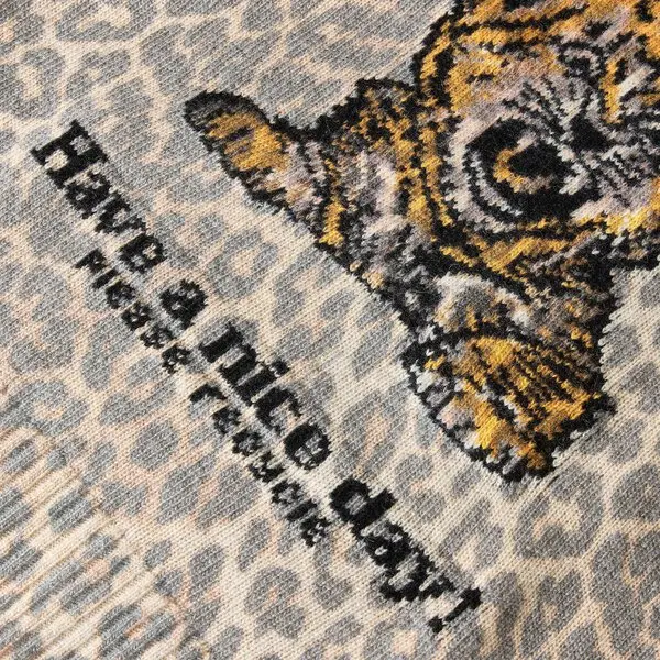 GANNI Leopard Print Tiger Graphic Crew Neck Sweater