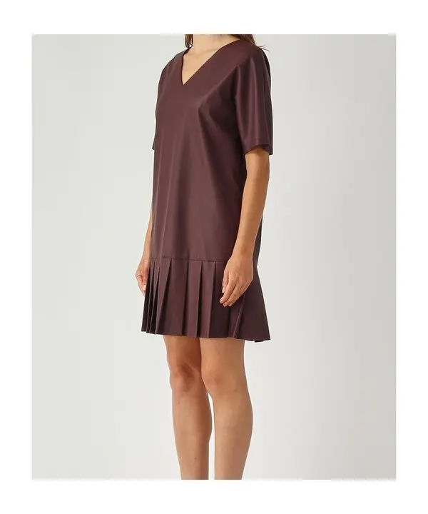 Max Mara Short Sleeve V-neck Dress With Pleated Hem