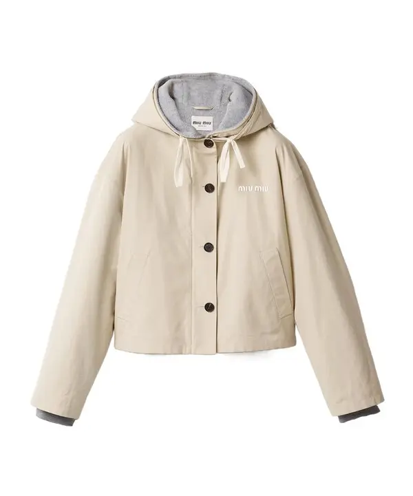 Miu Miu Panama Cotton And Fleece Blouson Jacket - Sand Beige