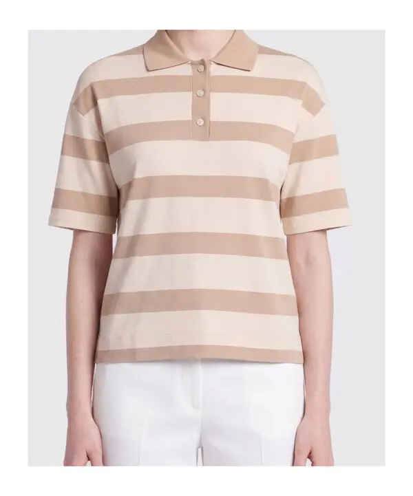 Max Mara Striped Cotton Polo Shirt - Nude