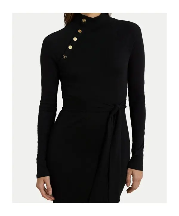 Ralph Lauren Rib-knit Mock Neck Dress With Button Trim