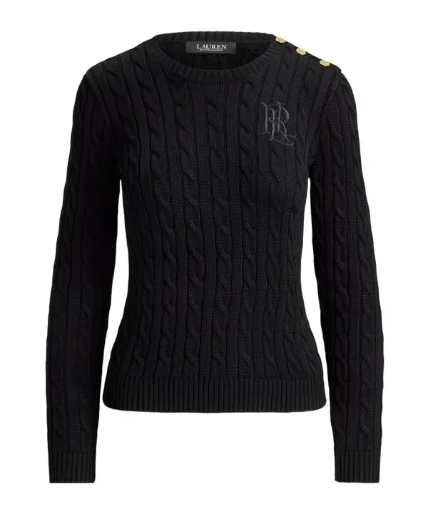 Ralph Lauren Cable Knit Crew Neck Jumper With Button Detail