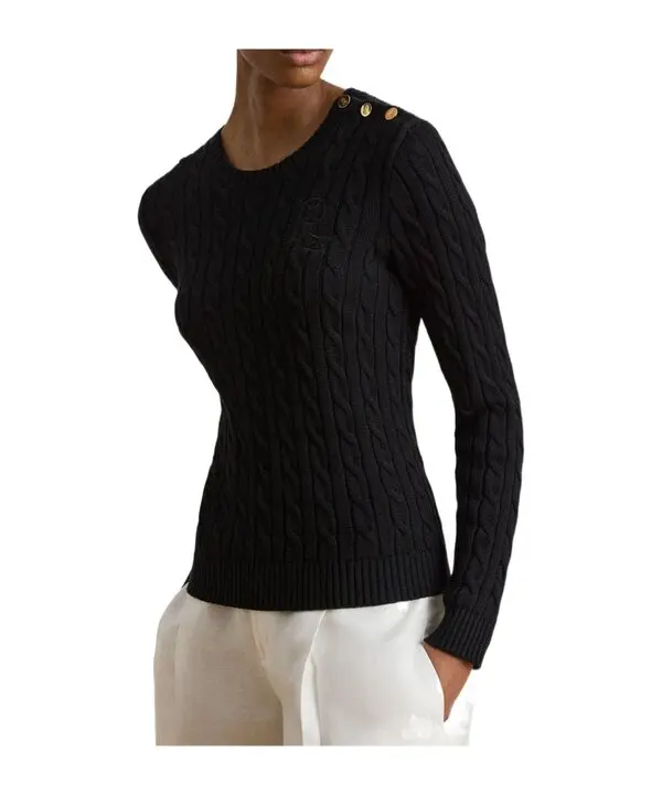 Ralph Lauren Cable Knit Crew Neck Jumper With Button Detail