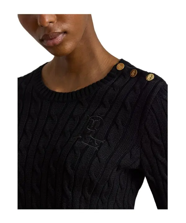 Ralph Lauren Cable Knit Crew Neck Jumper With Button Detail