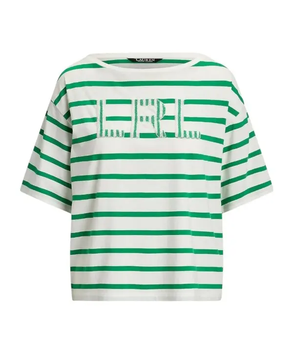 Ralph Lauren Striped Logo-patch Cotton T-shirt - White