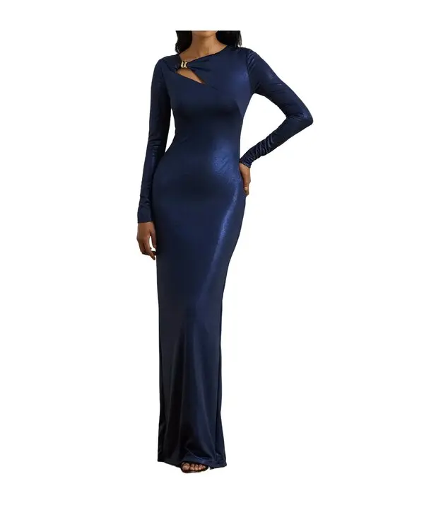 Ralph Lauren Long Sleeve Metallic Gown
