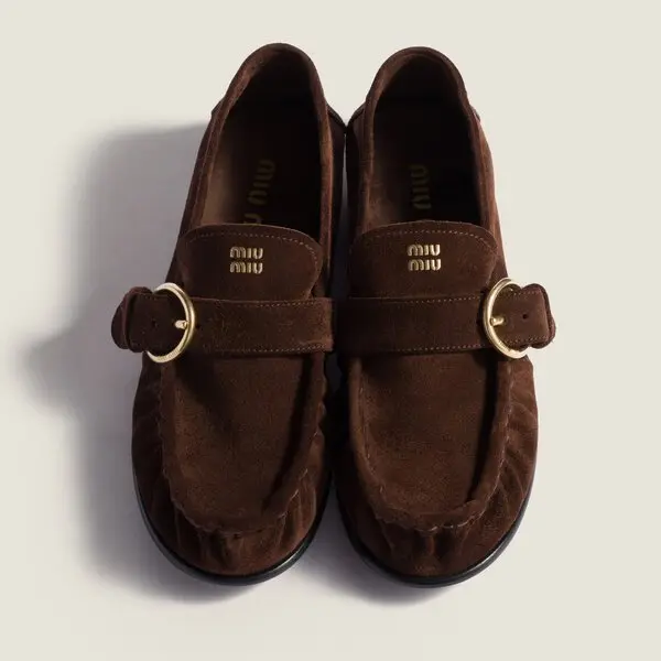 Miu Miu Suede Loafers With Buckle Detail