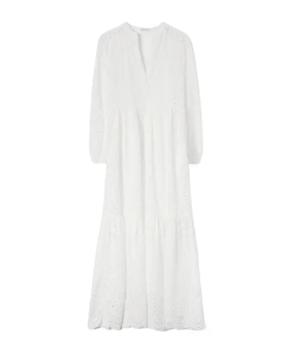MC2 SAINT BARTH Sylvia Broderie-anglaise Tiered Maxi Dress
