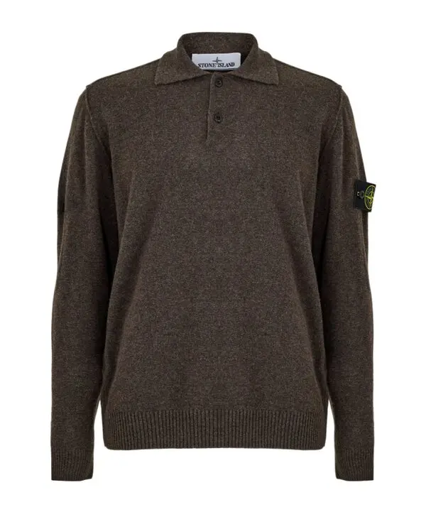 Stone Island Brown Lapel Half-placket Long-sleeve Knitwear