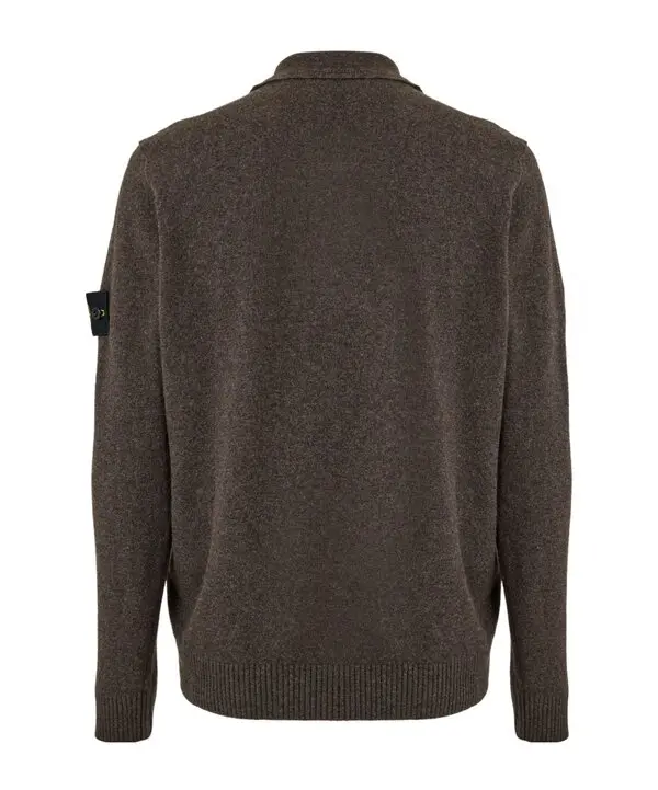 Stone Island Brown Lapel Half-placket Long-sleeve Knitwear