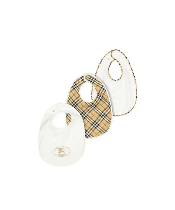 Burberry Set Of Three Baby Bibs With Plaid Check Design - No