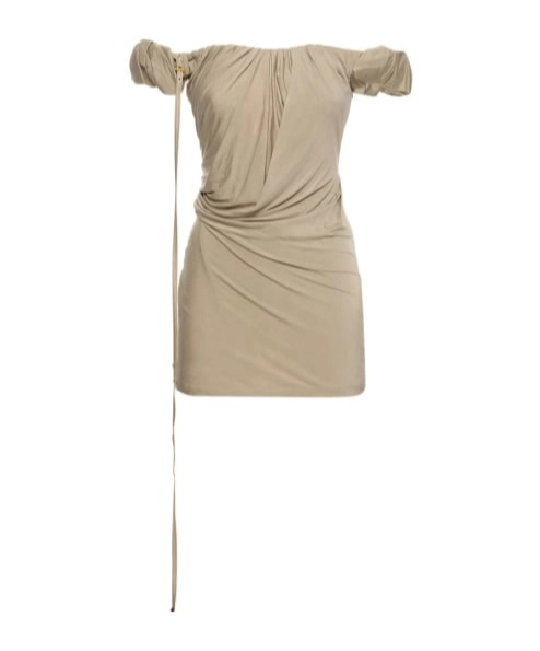 Jacquemus Off-shoulder Pleated Strap Detail Mini Dress