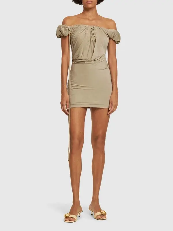 Jacquemus Off-shoulder Pleated Strap Detail Mini Dress