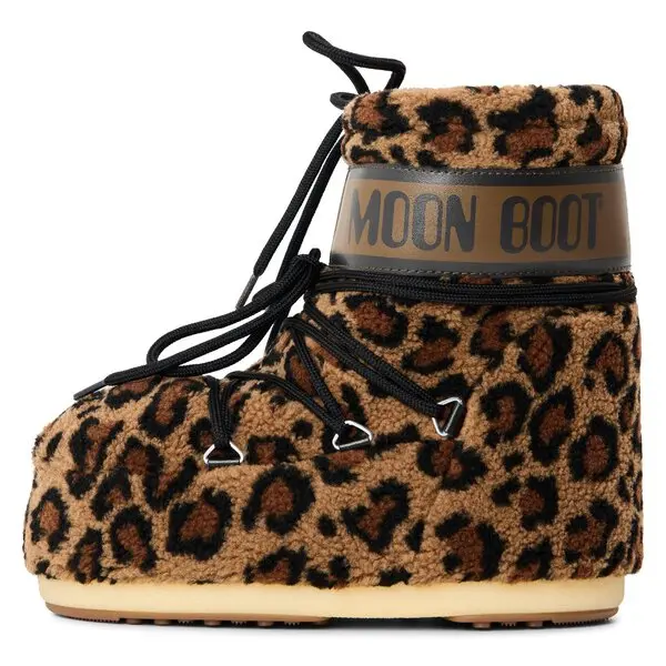 Moon Boot Leopard Print Fleece Lace-up Boots - Brown