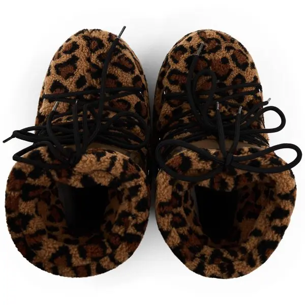 Moon Boot Leopard Print Fleece Lace-up Boots - Brown
