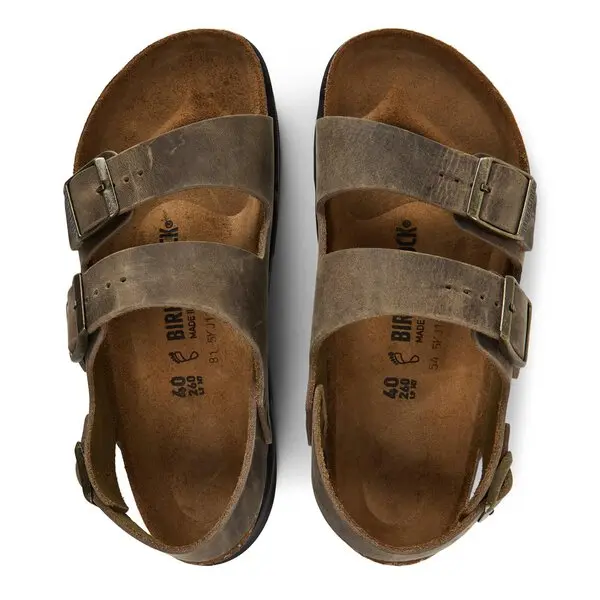 BIRKENSTOCK Distressed Leather Slide Sandals With Adjustable Buckles
