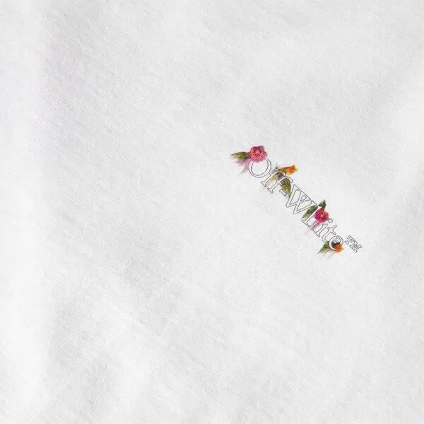 Off-White Crewneck Cotton Tee With Floral Embroidery And Print