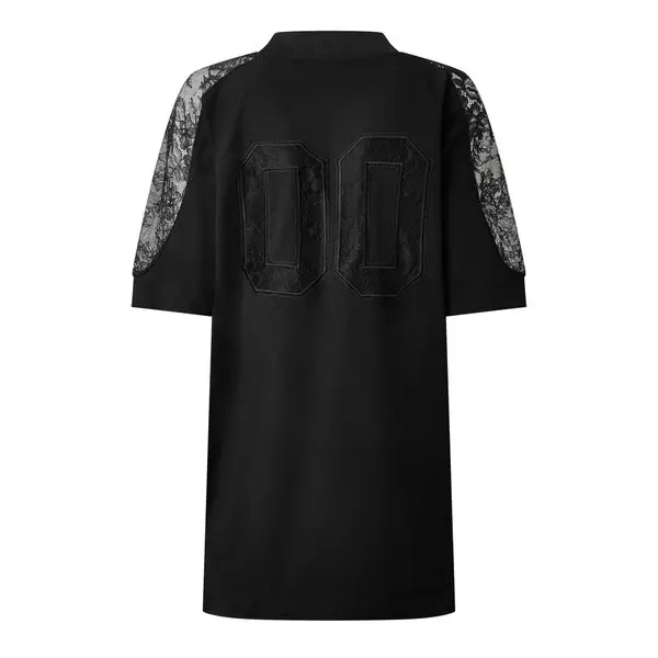 Off-White Short Sleeve Mini Dress With Lace Splicing