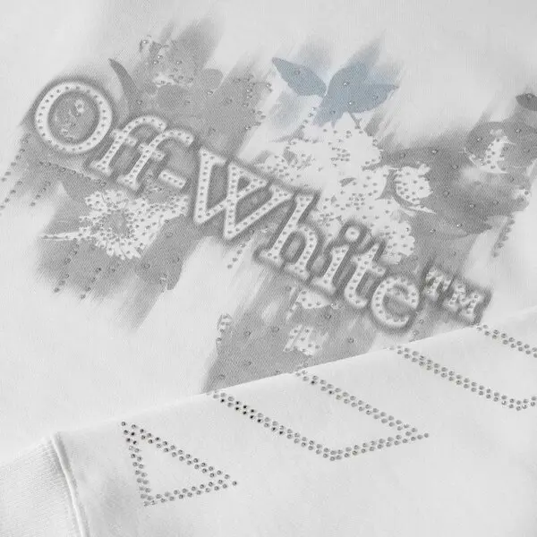 Off-White Cropped Crewneck Sweatshirt With Floral Graphic