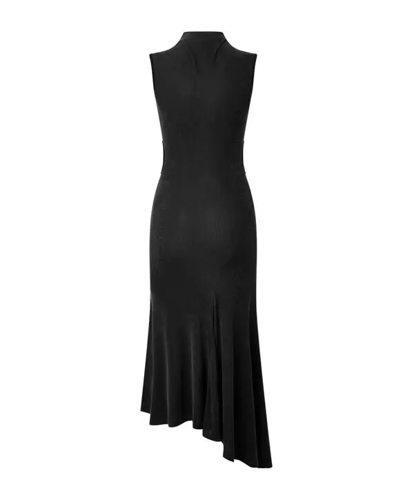 Off-White Sleeveless High Neck Ribbed Stretch Knit Midi Dress