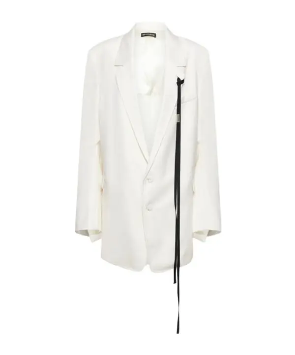 ANN DEMEULEMEESTER Agnes Wool Satin Asymmetrical Blazer - White
