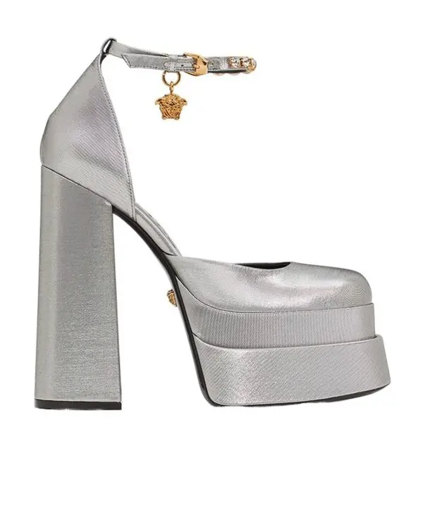 Versace Block Heel Mules With Ankle Strap
