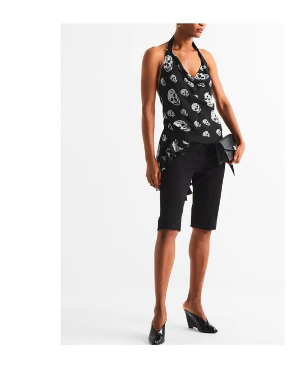 Alexander McQueen Skull Print Asymmetrical Halterneck Dress