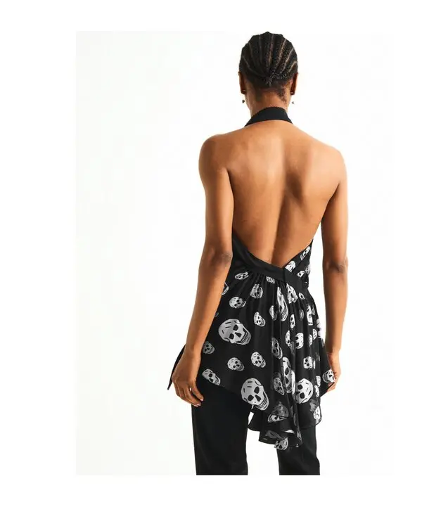 Alexander McQueen Skull Print Asymmetrical Halterneck Dress
