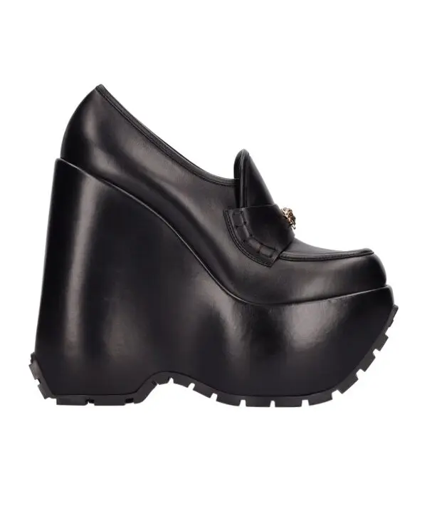 Versace 160mm Medusa Platform Leather Wedges - Black