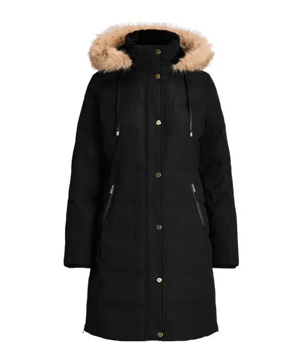 Ralph Lauren Hooded Midlength Down Coat With Fur Trim