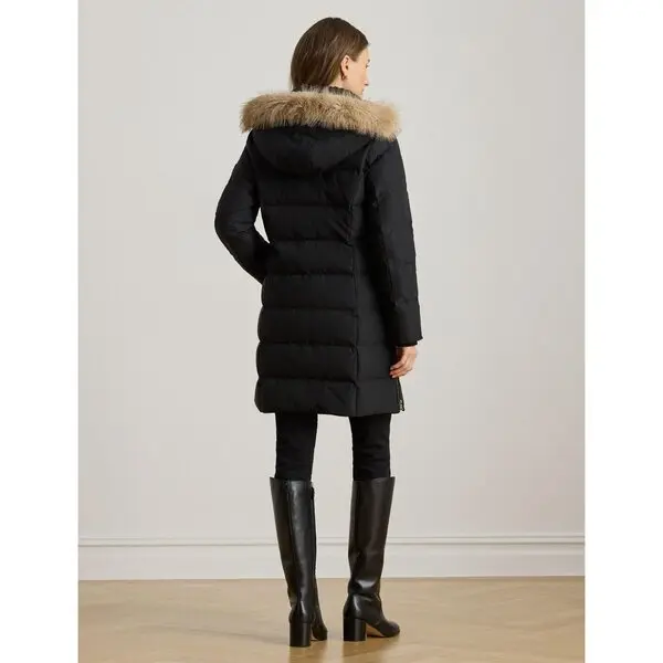 Ralph Lauren Hooded Midlength Down Coat With Fur Trim