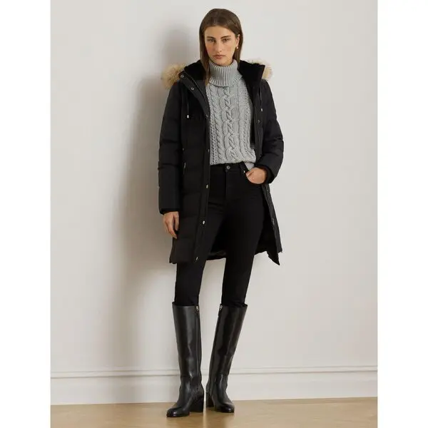 Ralph Lauren Hooded Midlength Down Coat With Fur Trim