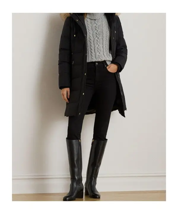 Ralph Lauren Hooded Midlength Down Coat With Fur Trim