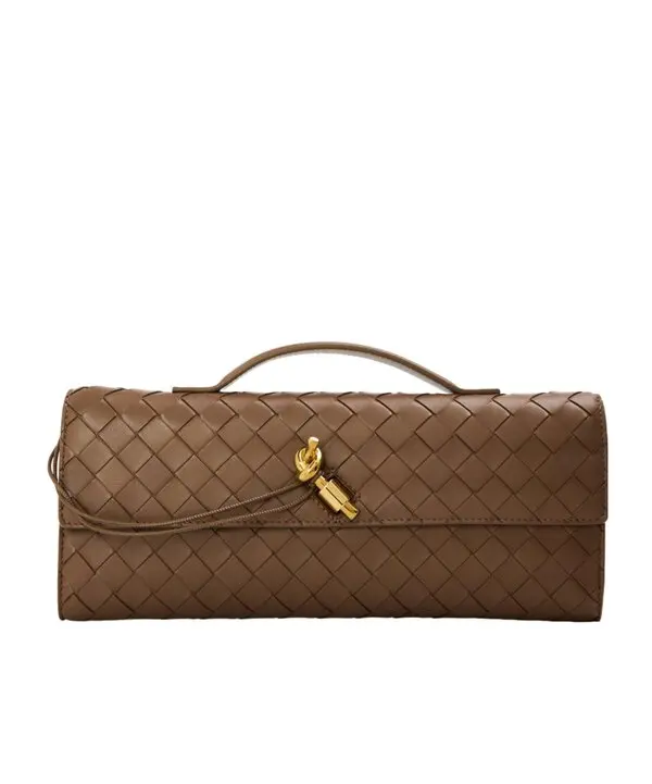 Bottega Veneta Woven Sheepskin Clutch - Brown