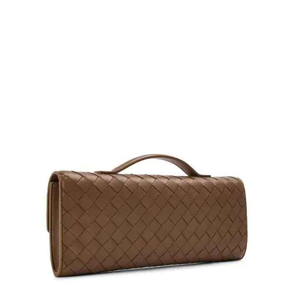 Bottega Veneta Woven Sheepskin Clutch With Top Handle - Brown