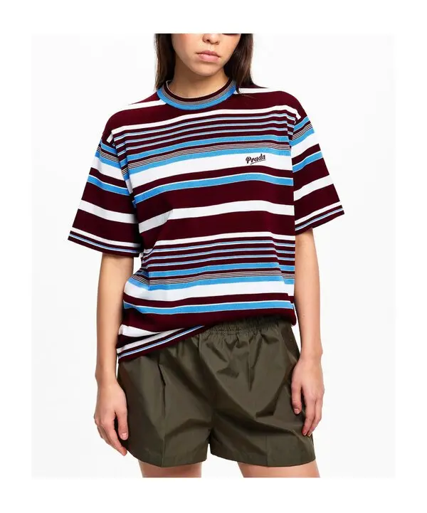 Prada Color-block Striped Short Sleeve Tee - Brown