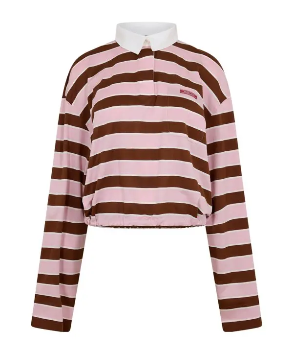 Prada Cropped Long-sleeve Rugby Polo Shirt With Stripes - Brown